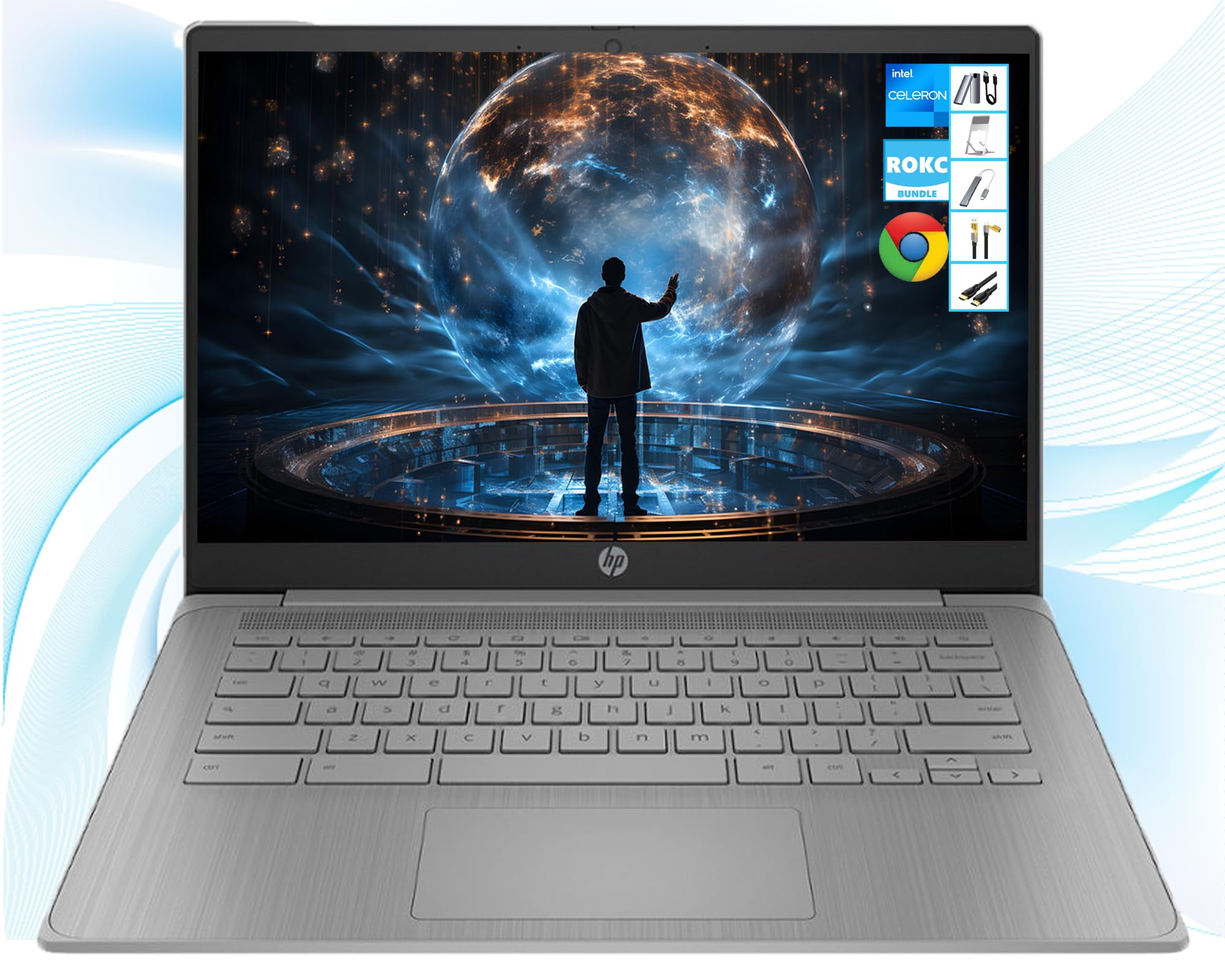 HP Chromebook with Gemini-AI Chrome OS | 14" HD Screen | 4GB RAM | 64GB eMMC & 128GB Portable ...