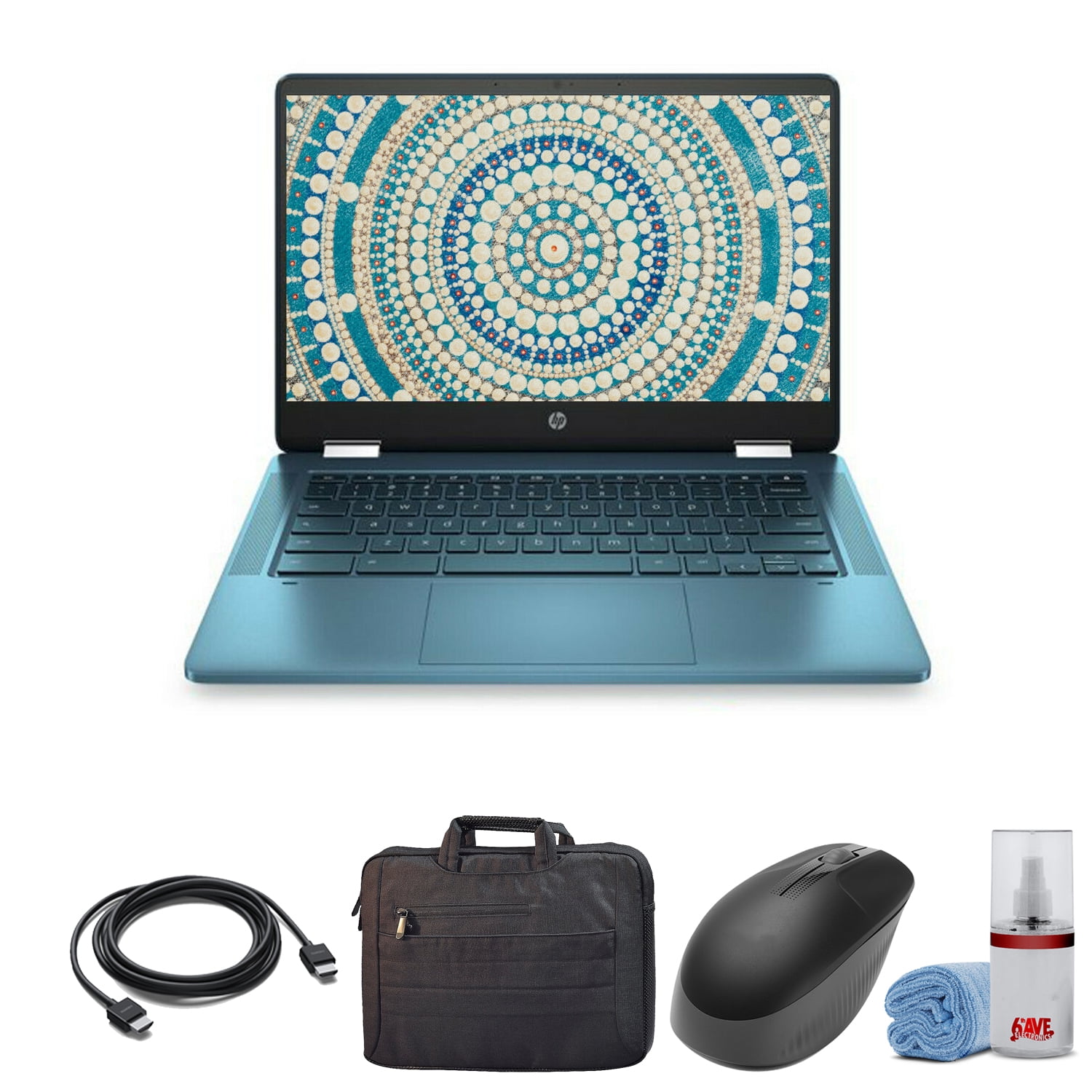 HP Chromebook x360 14-inch Touchscreen Laptop-TEAL + Accessories ...