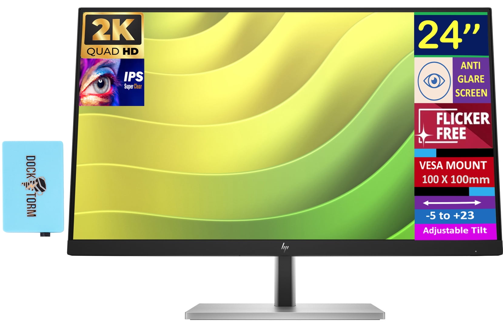 HP E24q G5 QHD Monitor 6N4F1AA#ABA Bundle w/Docztorm Dock, 24" QHD IPS ...