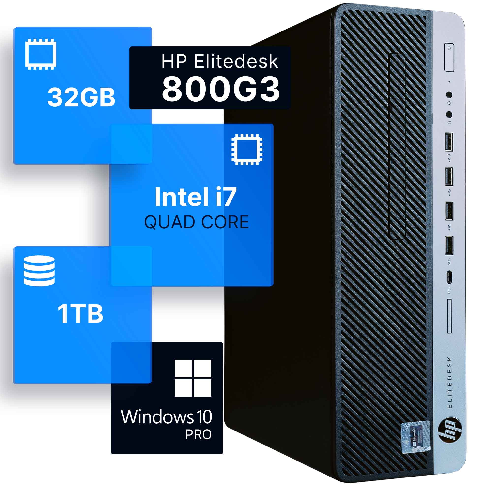 Elite HP 800G3 Desktop PC | Quad Intel i7 (3.4) | 32GB DDR4 RAM | 1TB ...