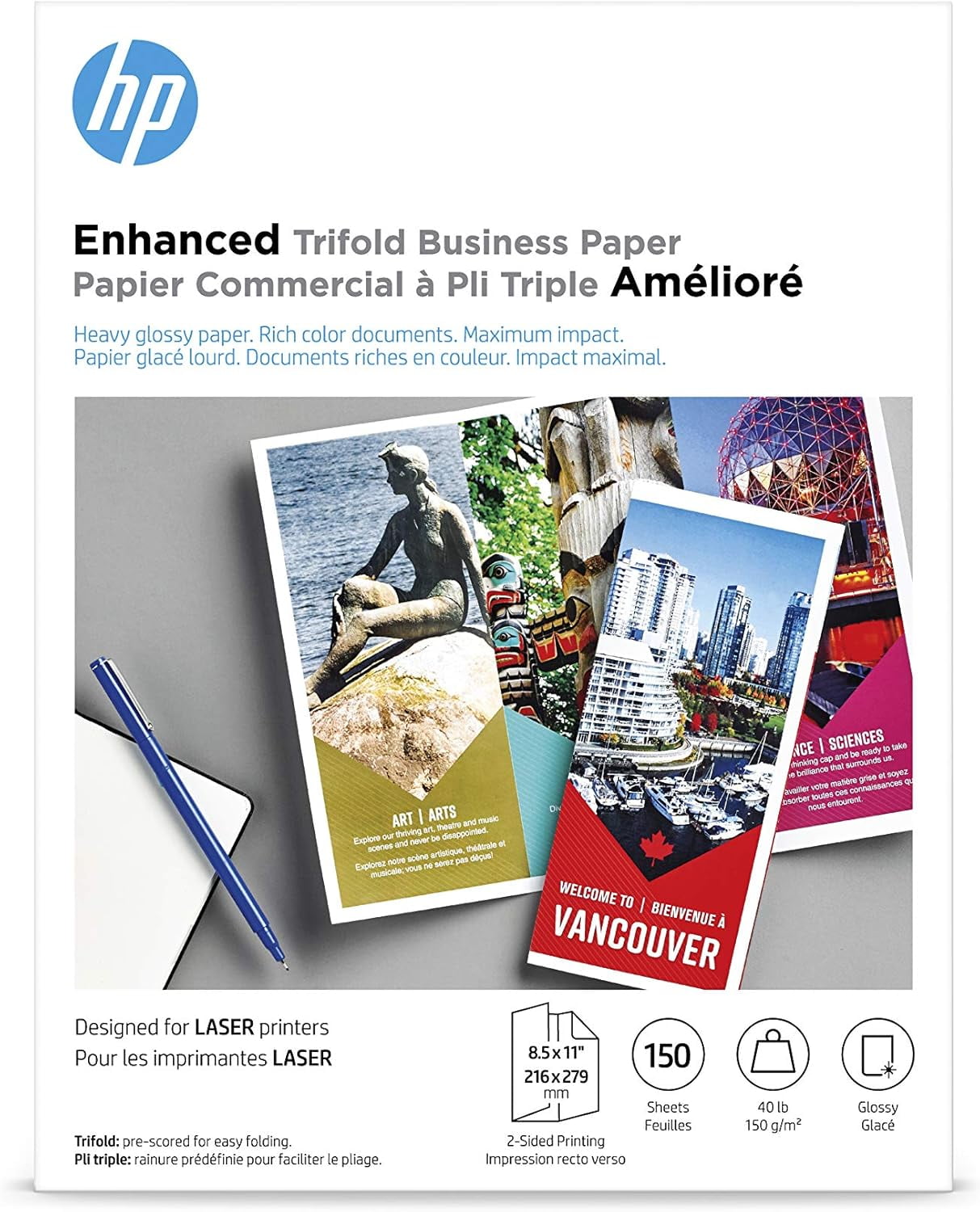 HP Enhanced Tri-fold Business Paper, Glossy, 8.5x11 in, 40 lb, 150 ...