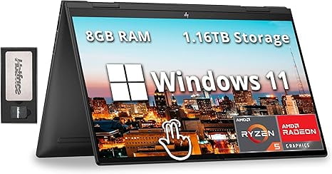 HP Envy 2-in-1 15.6" FHD Touchscreen Laptop, AMD Ryzen 5 7530U, 8GB RAM ...