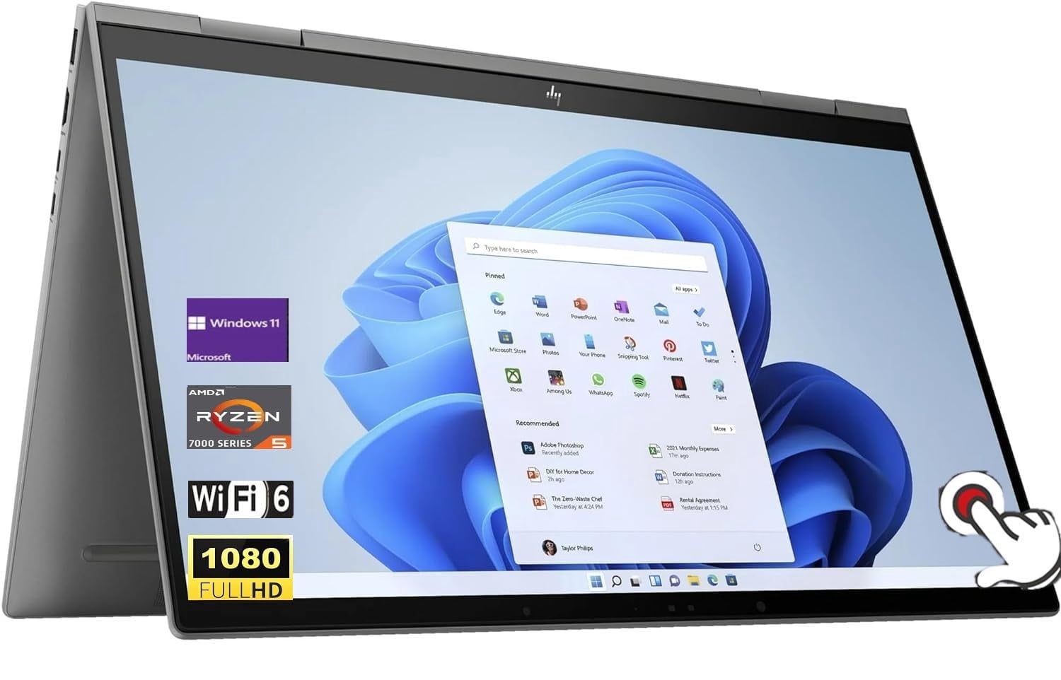 HP Envy x360 2-in-1 15.6" FHD Touchscreen Laptop, AMD Ryzen 5 7530U ...