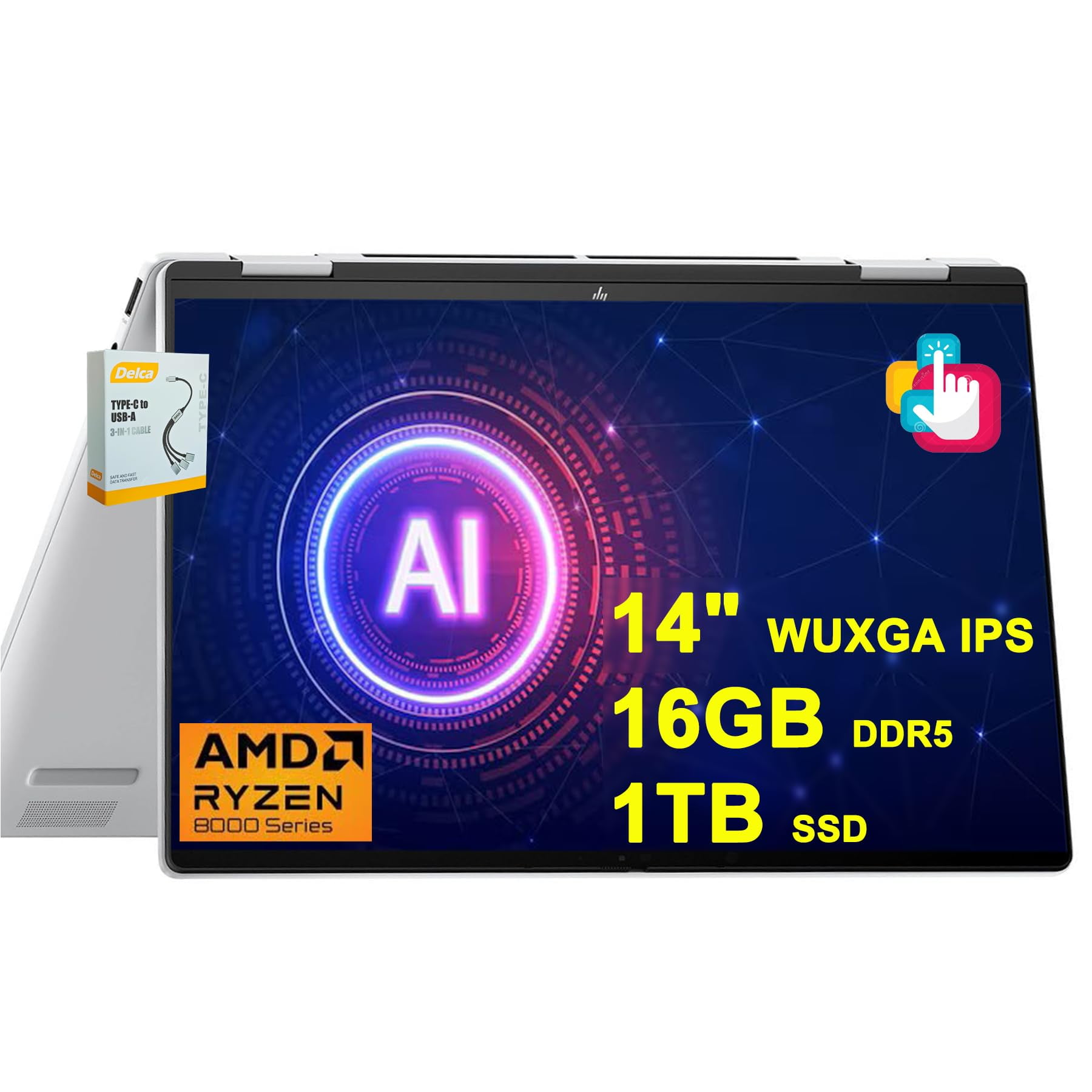 HP Envy x360 2-in-1 Copilot AI PC Laptop 14" WUXGA Touch AMD Zen 4 8 ...