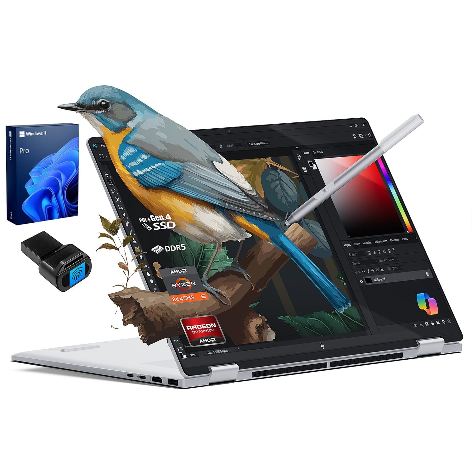 HP Envy x360 2-in-1 Laptop, 14" Touchscreen IPS WUXGA Display, AMD Ryzen 5 8640HS, 16GB LPDDR5 ...