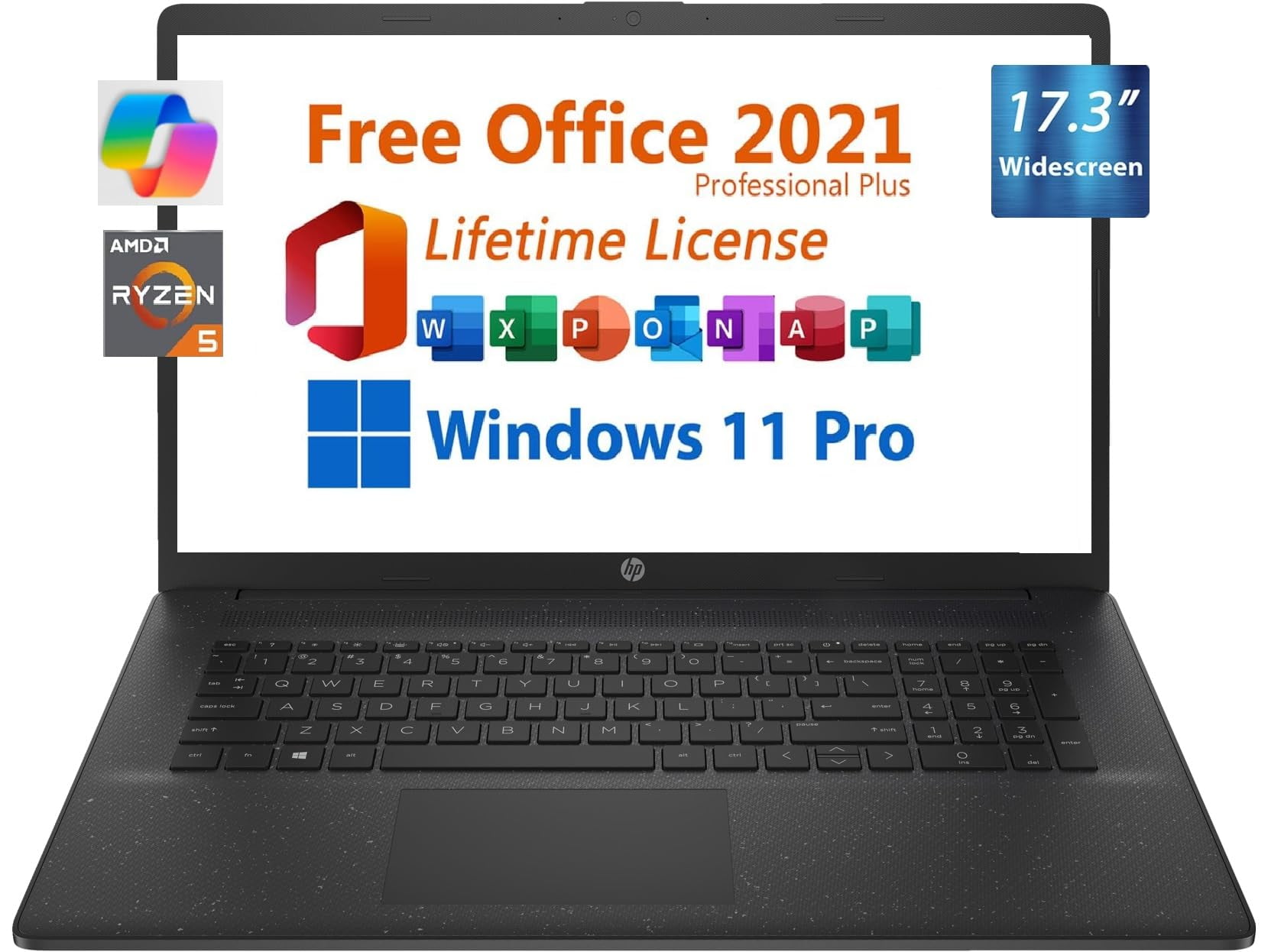 HP Essential Business Laptop (2024), 17.3" HD Display, AMD Ryzen 5 ...