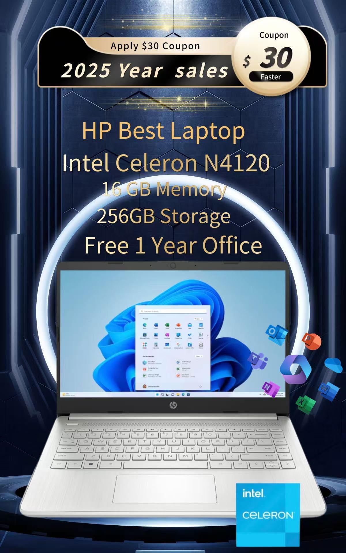 HP Essential Laptop, 14" HD Display, Intel Processor, 16GB RAM, 256GB ...