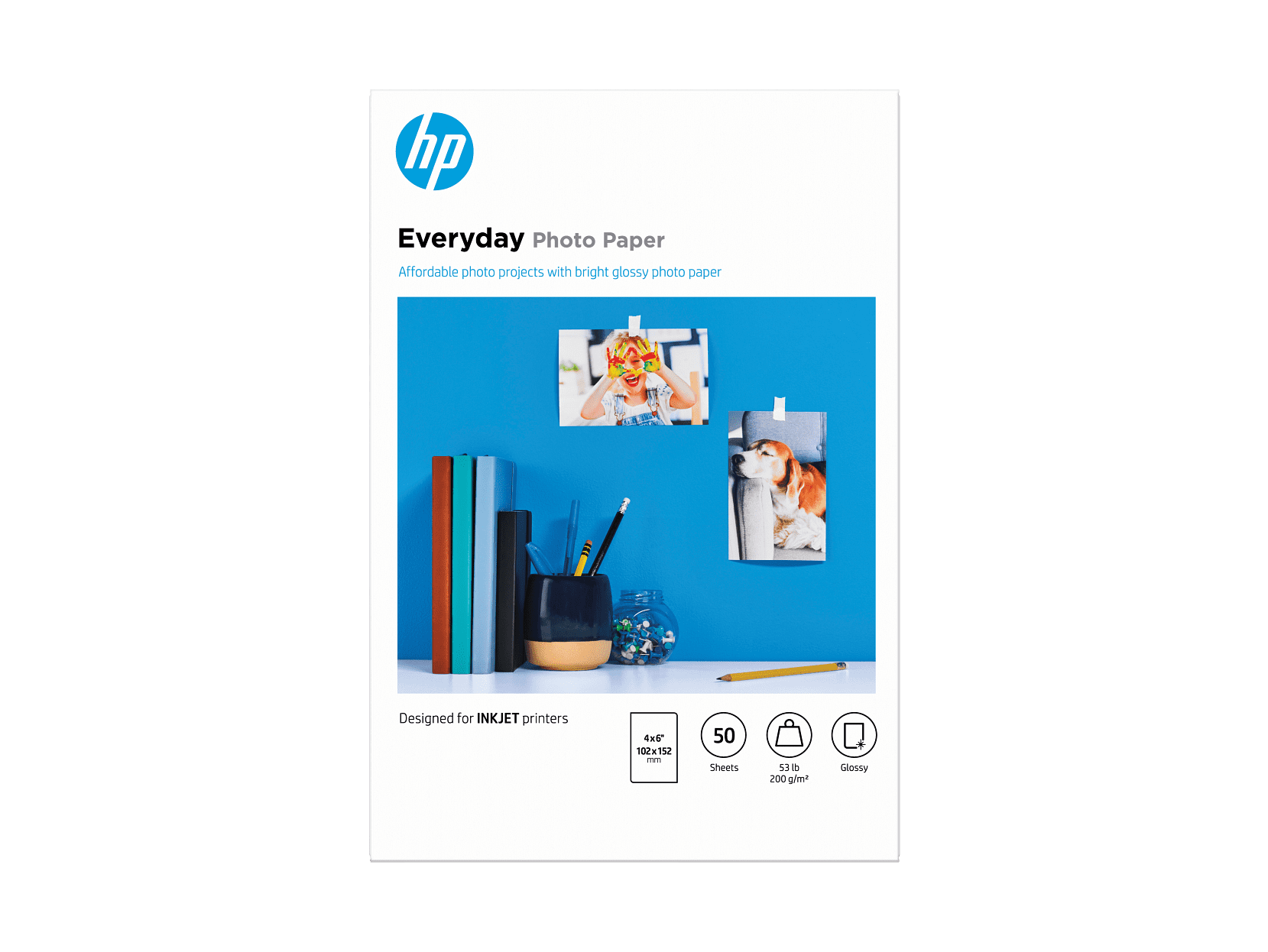 HP Glossy Everyday Photo Paper for Inkjet Printer, 4x6 in, 52 lb, 50 ...