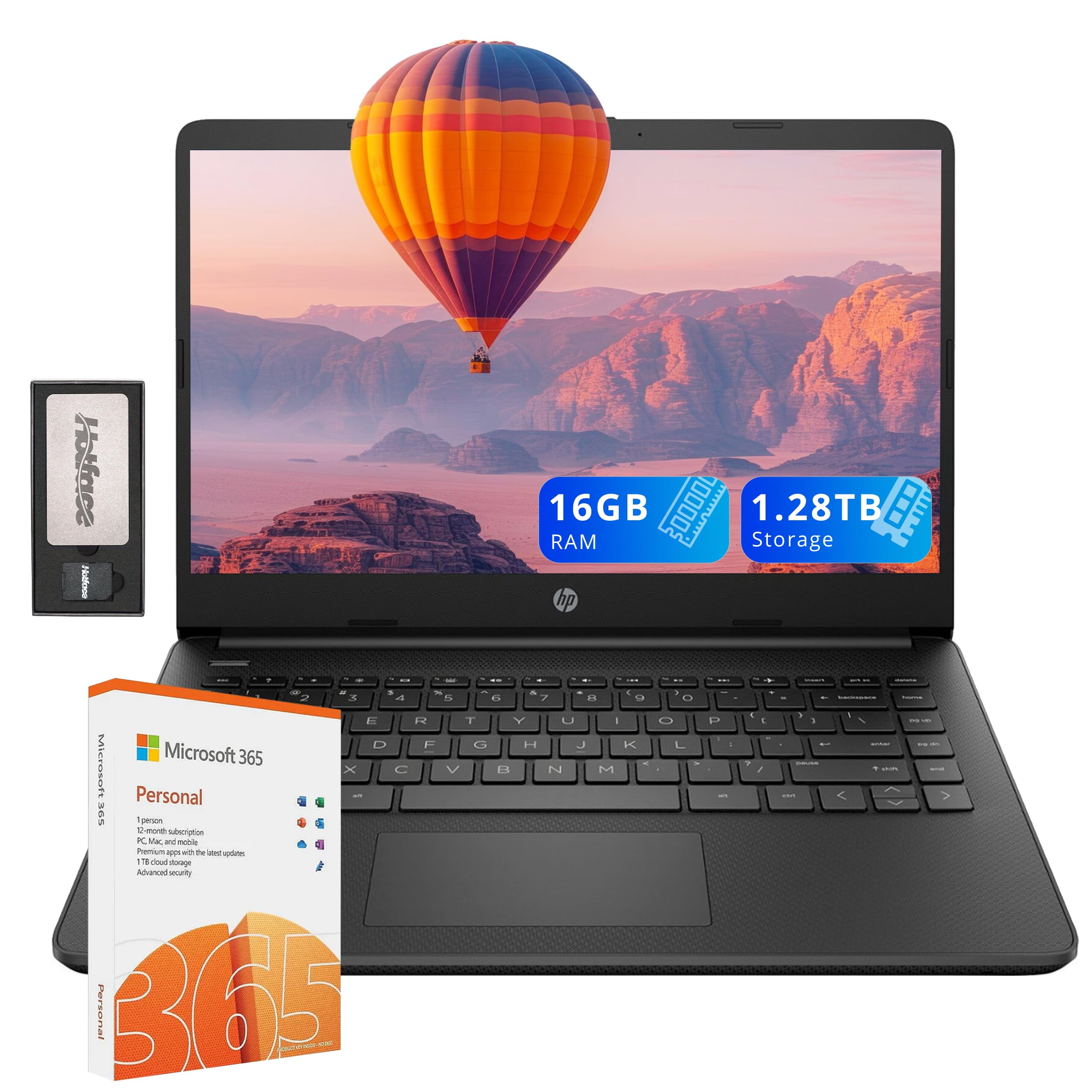 HP Flagship 14" HD Laptop with 1 Year Office 365 | 16GB RAM | 1.28TB Storage(128GB EMMC & 160GB ...