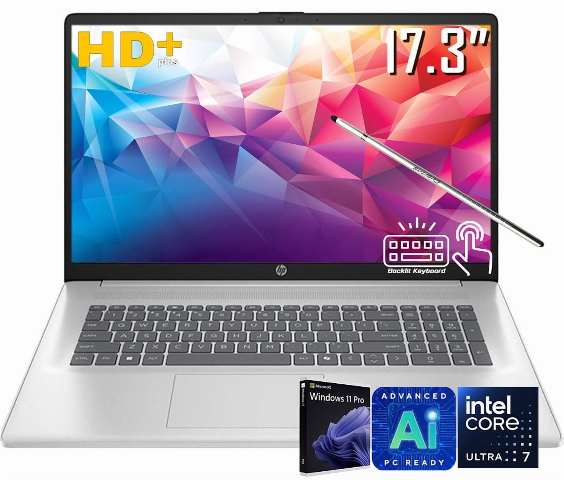 HP HD+ 17.3" Touchscreen Laptop, Intel 12-Core Ultra 7 255U(Win Core 7 150U), Dedicated Intel AI ...