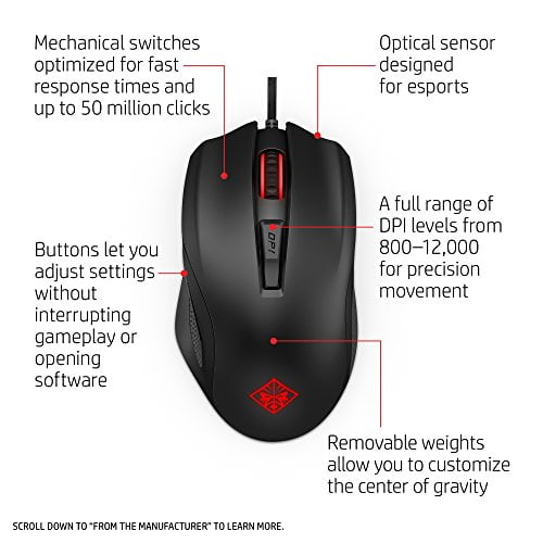 HP HP1KF75AA Omen Wired USB Gaming Mouse 600 (Black/Red) - Walmart ...
