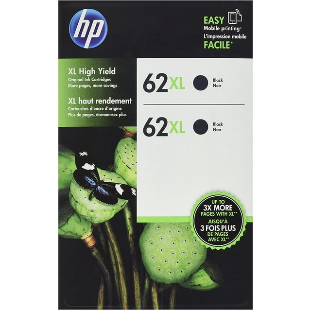 HP 62XL High Yield Original Black Ink Cartridge (2 Pack): 600 Page ...
