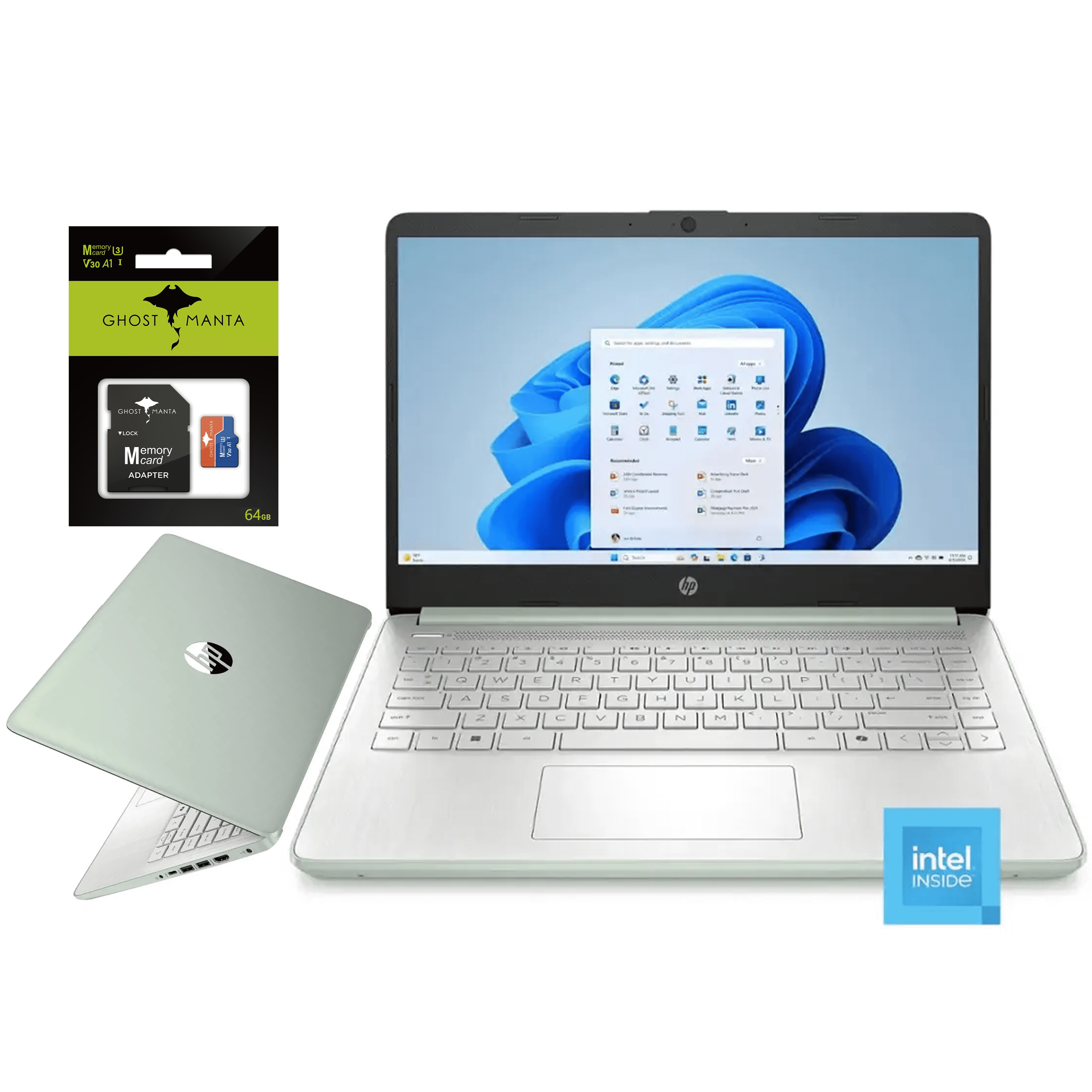 HP Laptop 14 inch, 4GB DDR4, 192GB Storage(128GB eMMC+64GB SD Card) Laptops Computer, Intel Quad ...