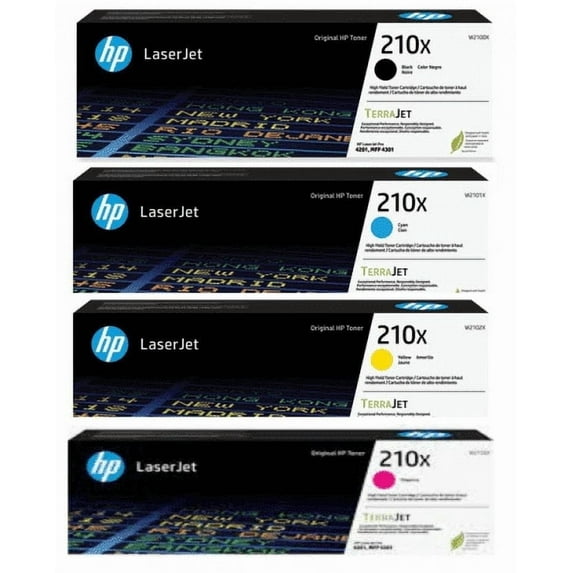 HP 210X High Yield Toner Set, Black, Cyan, Yellow, Magenta, Original ...