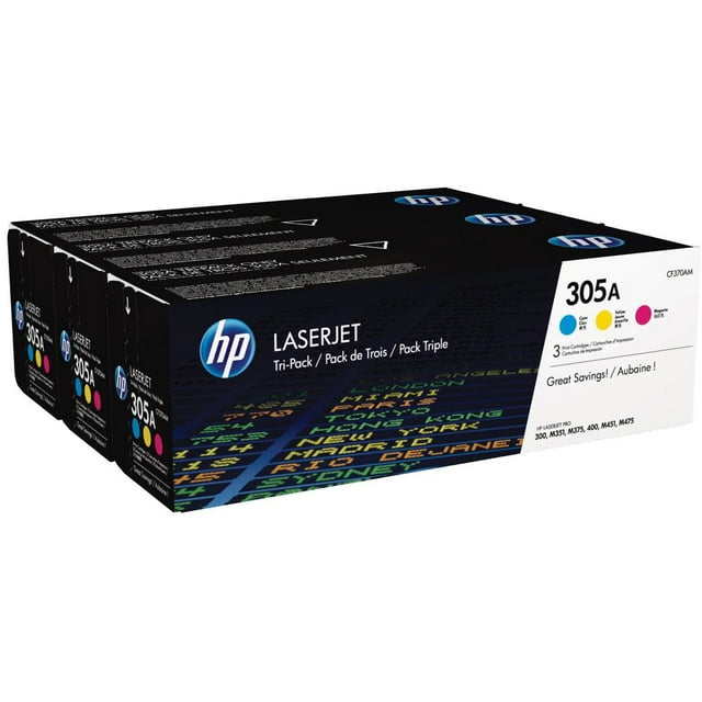 HP 305A Cyan/Magenta/Yellow LaserJet Toner Cartridge, Pack of 3 ...