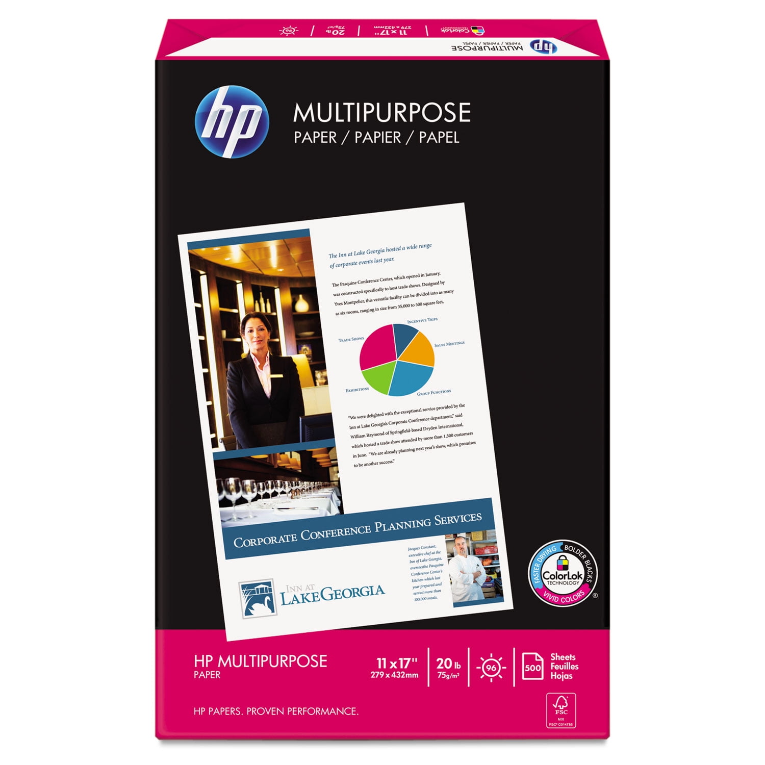 HP Multipurpose Paper, 96 Brightness, 20 lb., 11" x 17", White, 500 ...