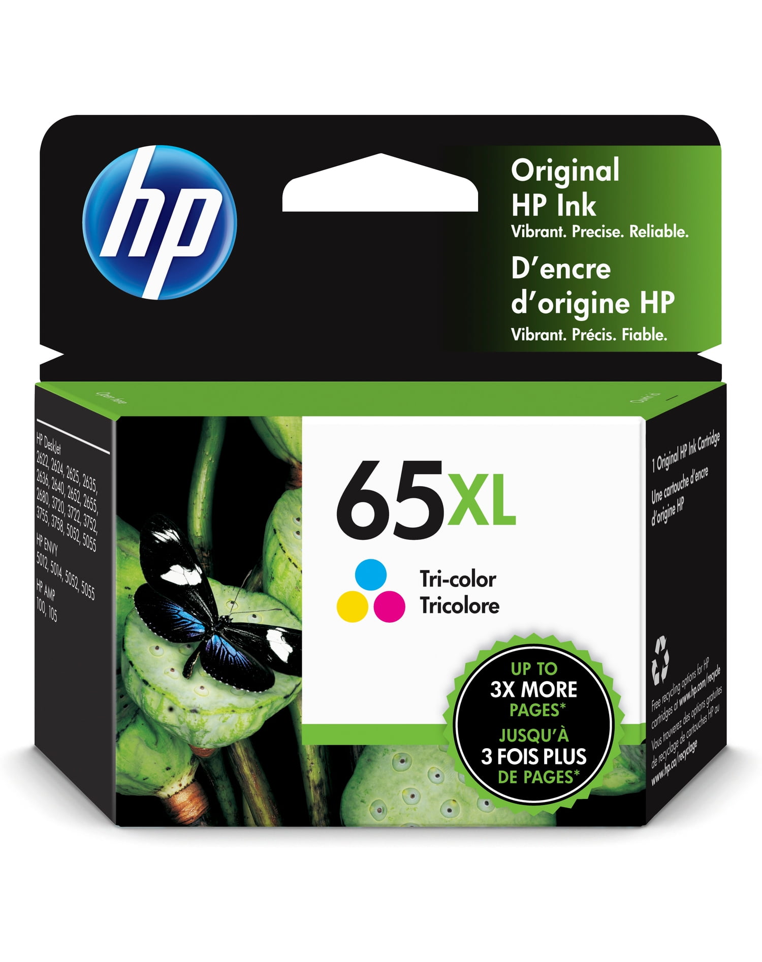 HP 65XL High Yield Tri-Color Original Ink Cartridge (N9K03AN)- Up to ...