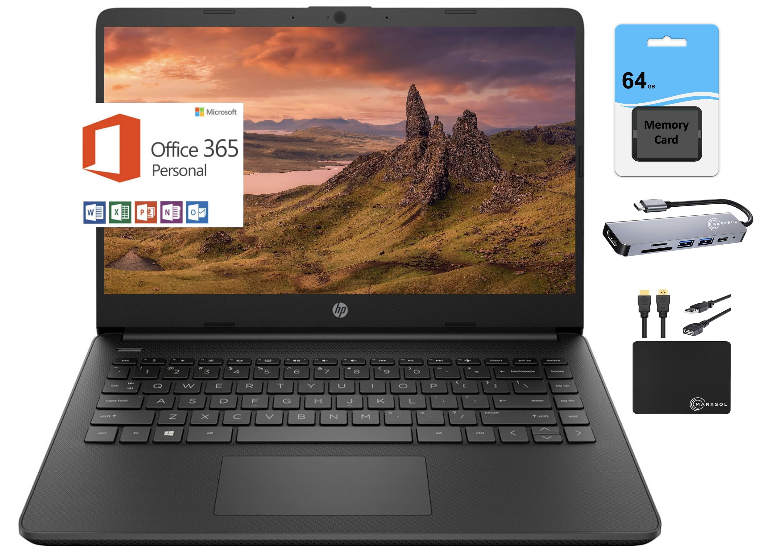 HP Newest 14" HD Light Thin Laptop Student Business, Quad-Core Intel ...