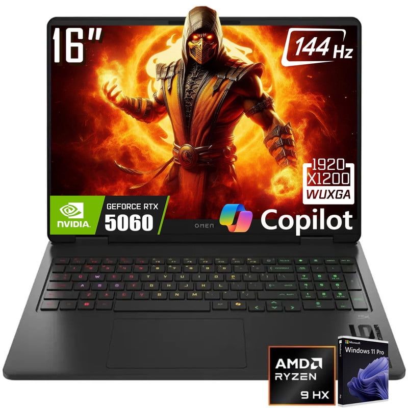 HP OMEN 16" Gaming Laptop, 144Hz 1920 x 1200 Display, Ryzen 9 8940HX ...