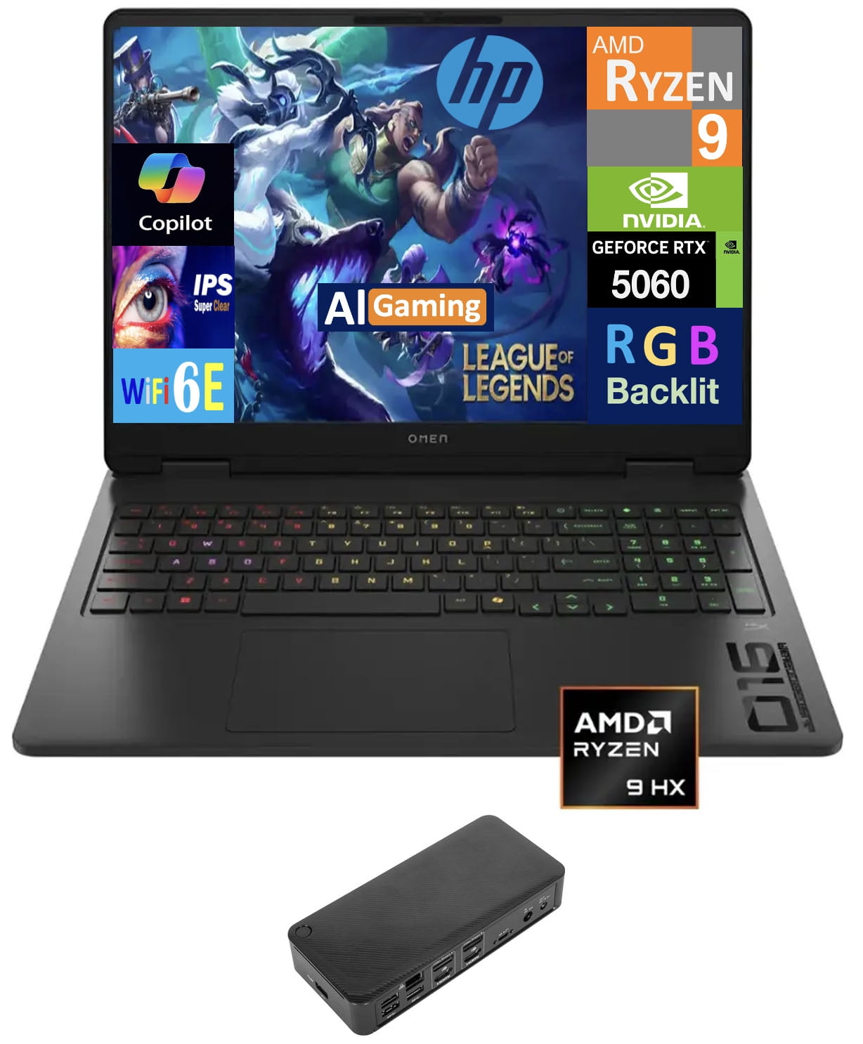 HP OMEN AI Gaming Laptop 16.0in 144Hz IPS WUXGA Display (AMD Ryzen 9 ...