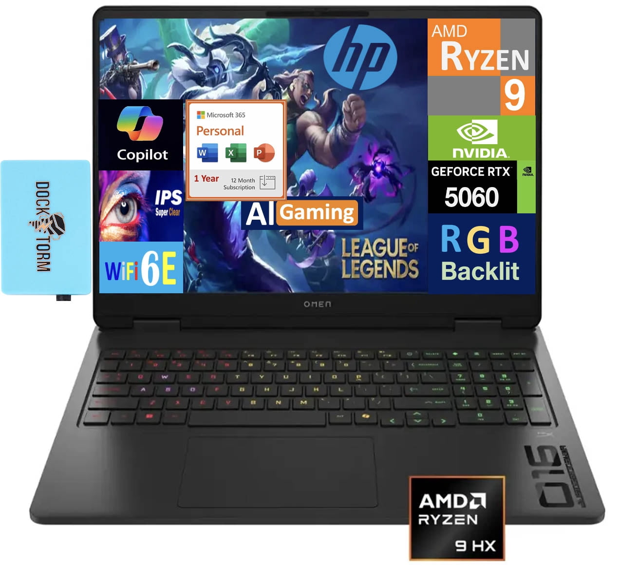 HP OMEN AI Gaming Laptop 16.0in 144Hz IPS WUXGA Display (AMD Ryzen 9 ...