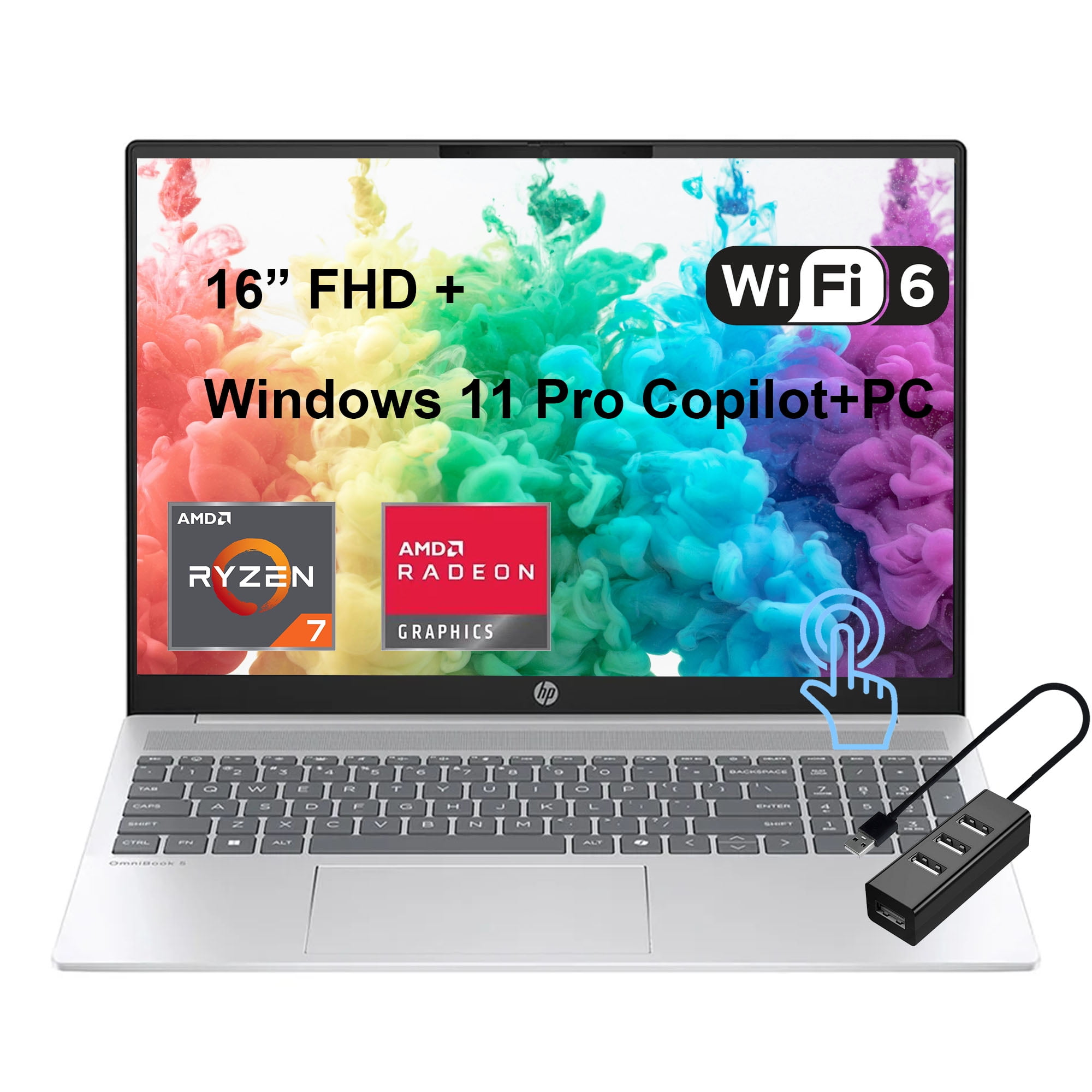 HP OmniBook 16 Premium Copilot AI Business Laptop, 16" FHD+ Touchscreen, AMD Ryzen AI 7 350 ...