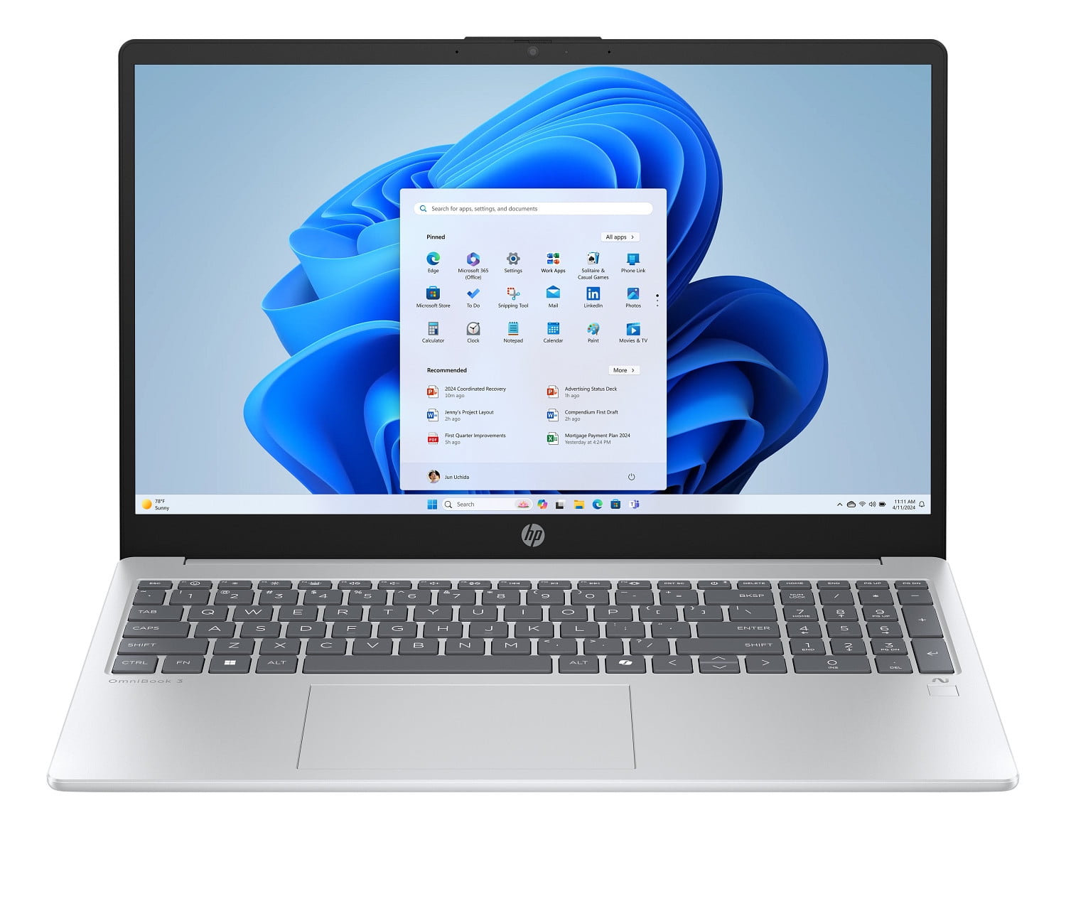 HP OmniBook 3 Laptop Computer 15.6" FHD Touch Screen AMD Ryzen AI 7 16 ...