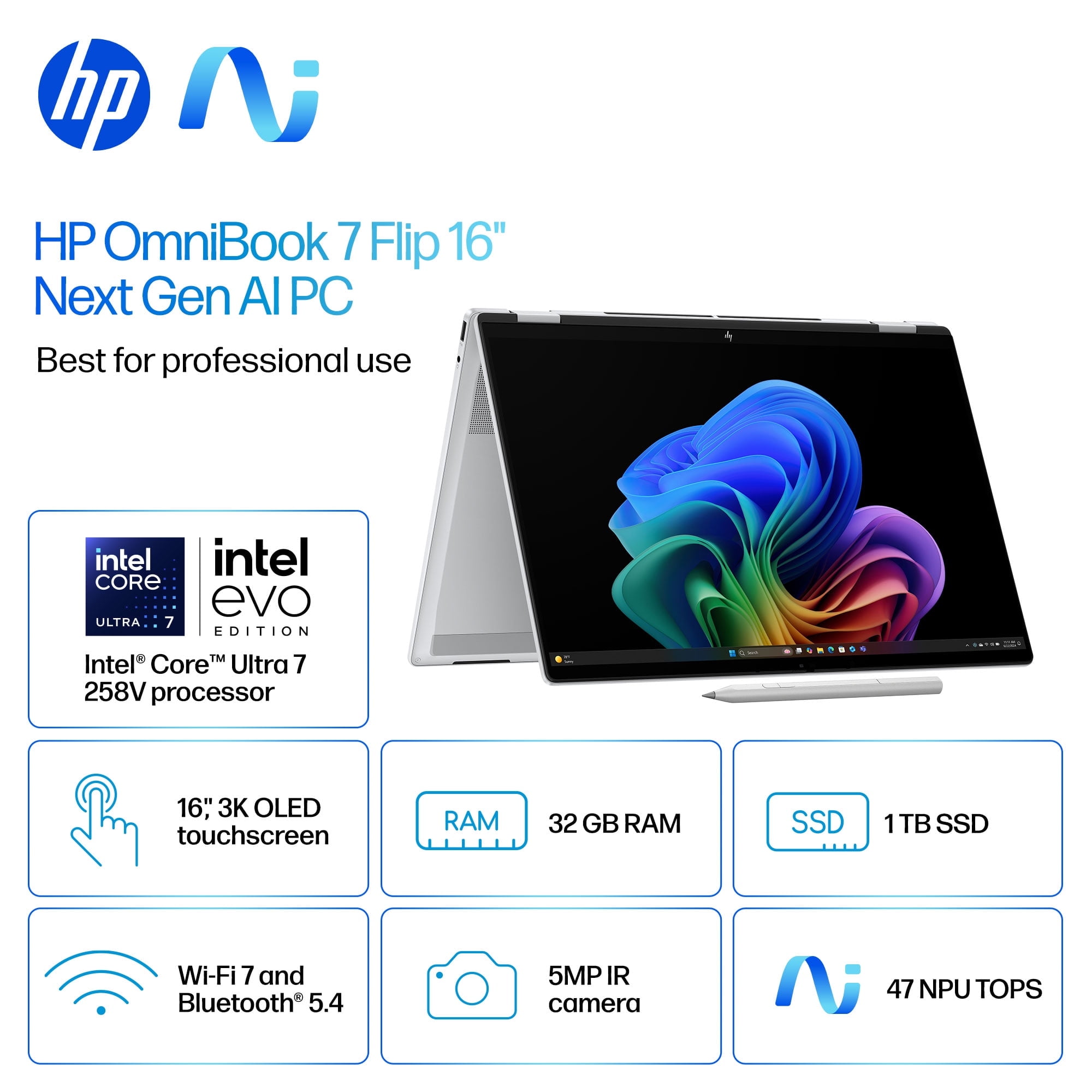 HP Omnibook 7 Flip 2-in-1 Newest Gen Laptop: Intel Core Ultra 7 258V ...