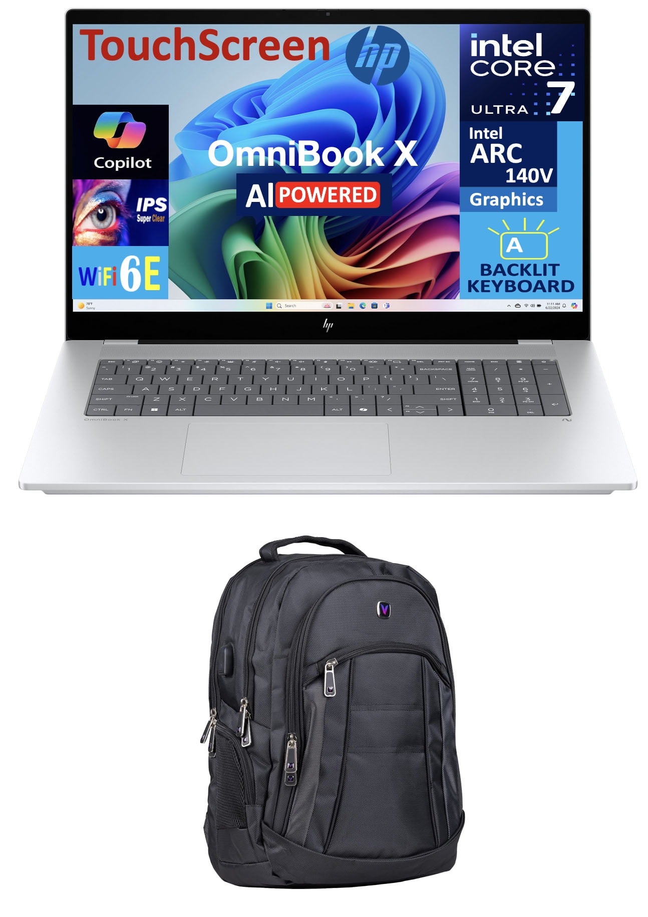 HP OmniBook X AI Powered Laptop 17.3in Touchscreen IPS FHD Display ...