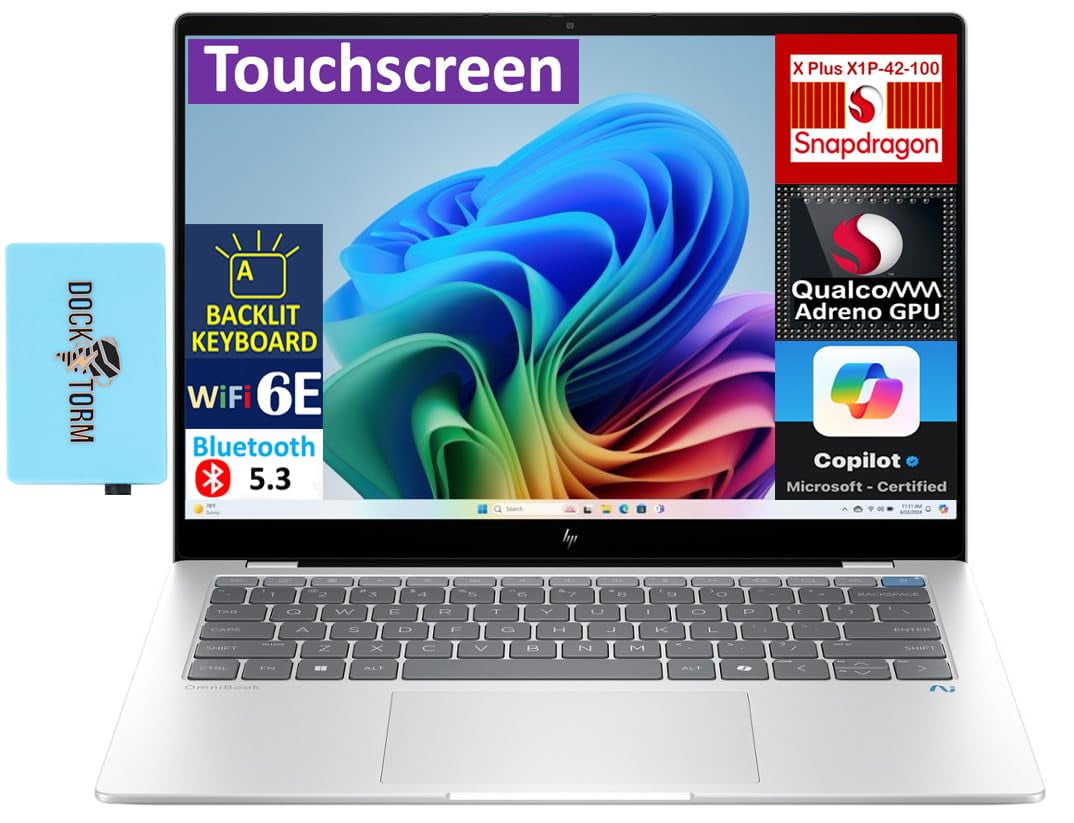 HP OmniBook X Laptop 14.0" Touchscreen 2.2K Display (Qualcomm Snapdragon X Plus X1P-42-100, 16GB ...