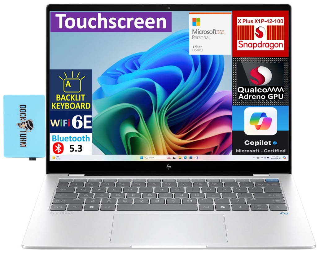 HP OmniBook X Laptop 14.0in Touchscreen 2.2K Display (Qualcomm Snapdragon X Plus X1P-42-100 ...