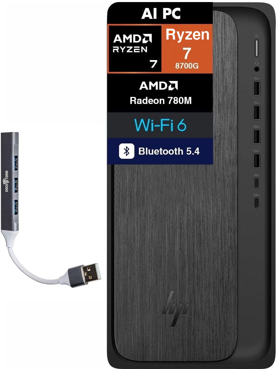 HP OmniDesk AI PC Desktop (AMD Ryzen 7 8700G, 32GB DDR5, 2TB PCIe SSD ...