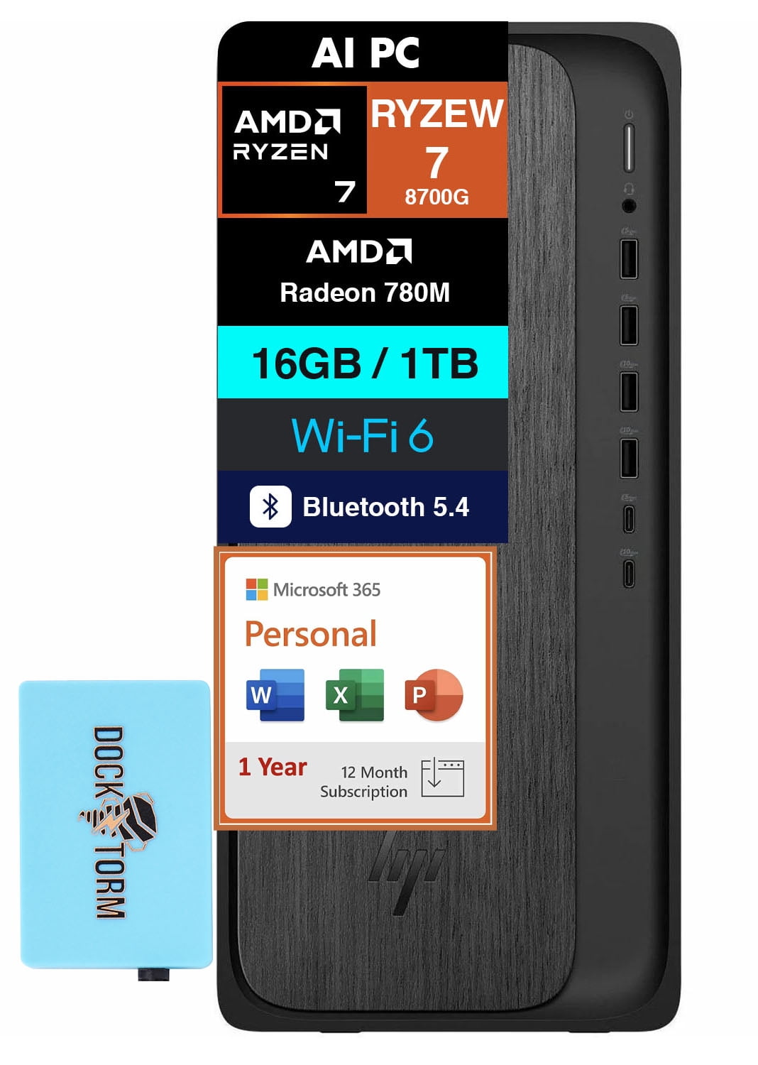 HP OmniDesk AI PC Desktop (AMD Ryzen 7 8700G, 32GB DDR5, 4TB PCIe SSD ...