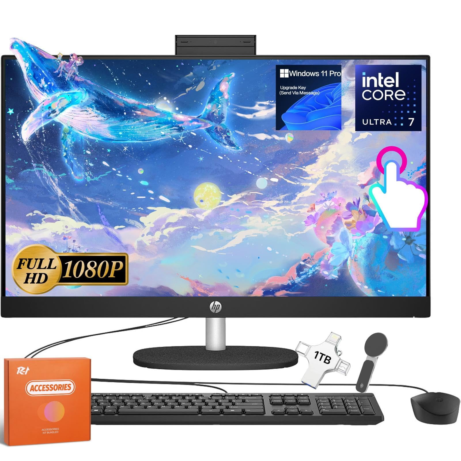 HP All in One Desktop Computer Touchscreen, 27 Inch FHD IPS Anti-Glare ...