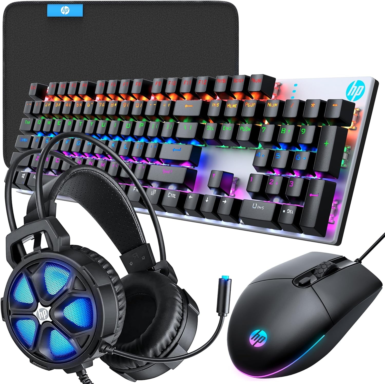 HP PC Gaming Keyboard and Mouse Combo RGB Backlit Wired Gaming Mouse and Keyboard Mouse pad Gaming Headset Gamer 4 in 1 Bundle for PC PS4 PS5 and