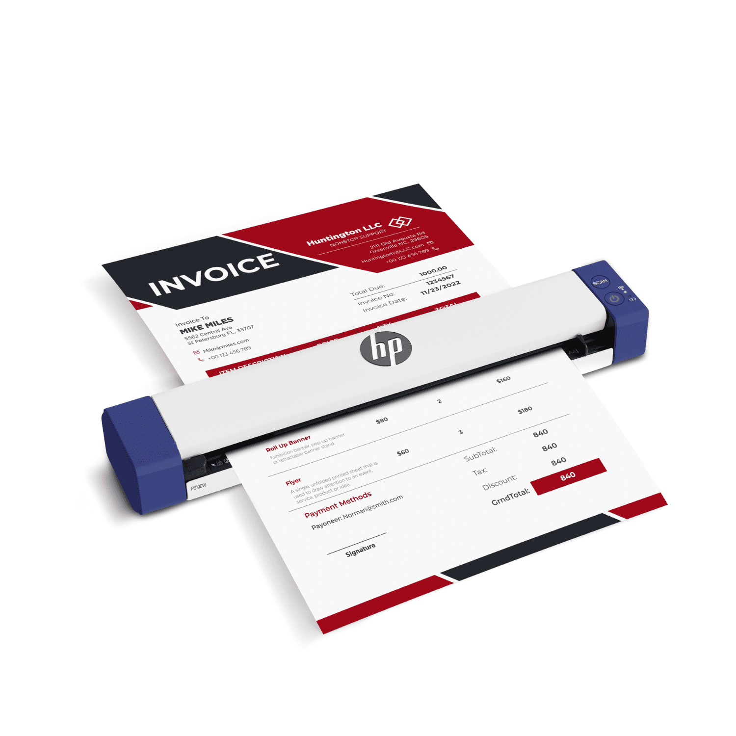 HP PS100W Portable Wireless Document Scanner Compact Simplex USB Wi-Fi ...