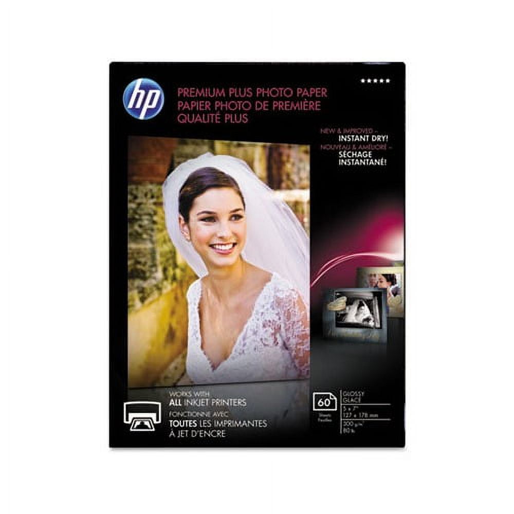 HP Premium Plus Photo Paper, Glossy, 5x7, 60 Sheets (CR669A) - Walmart.com