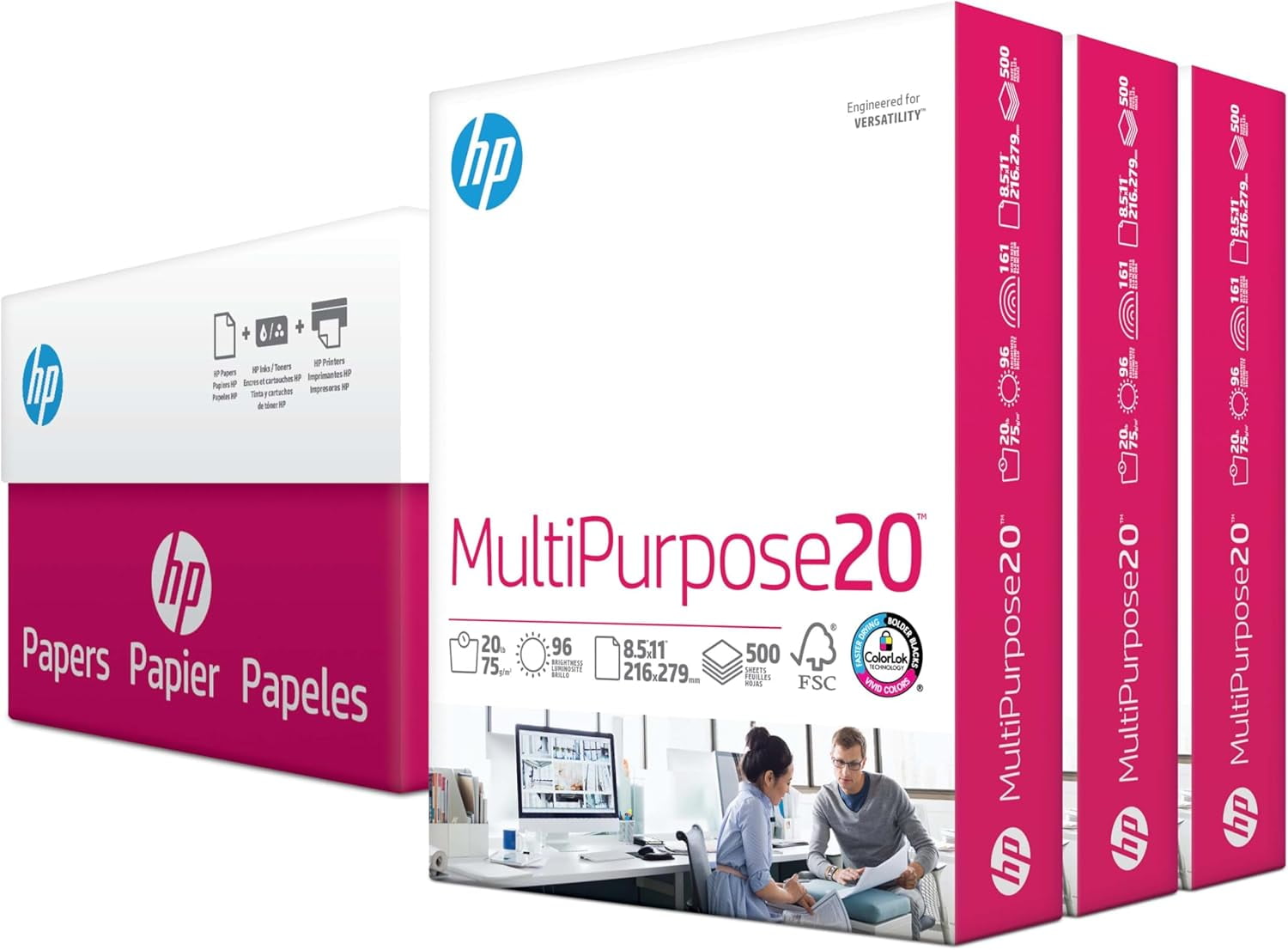 HP Printer Paper | 8.5 x 11 Paper | MultiPurpose 20 lb | 3 Ream Case - 1500 Sheets | 96 Bright ...