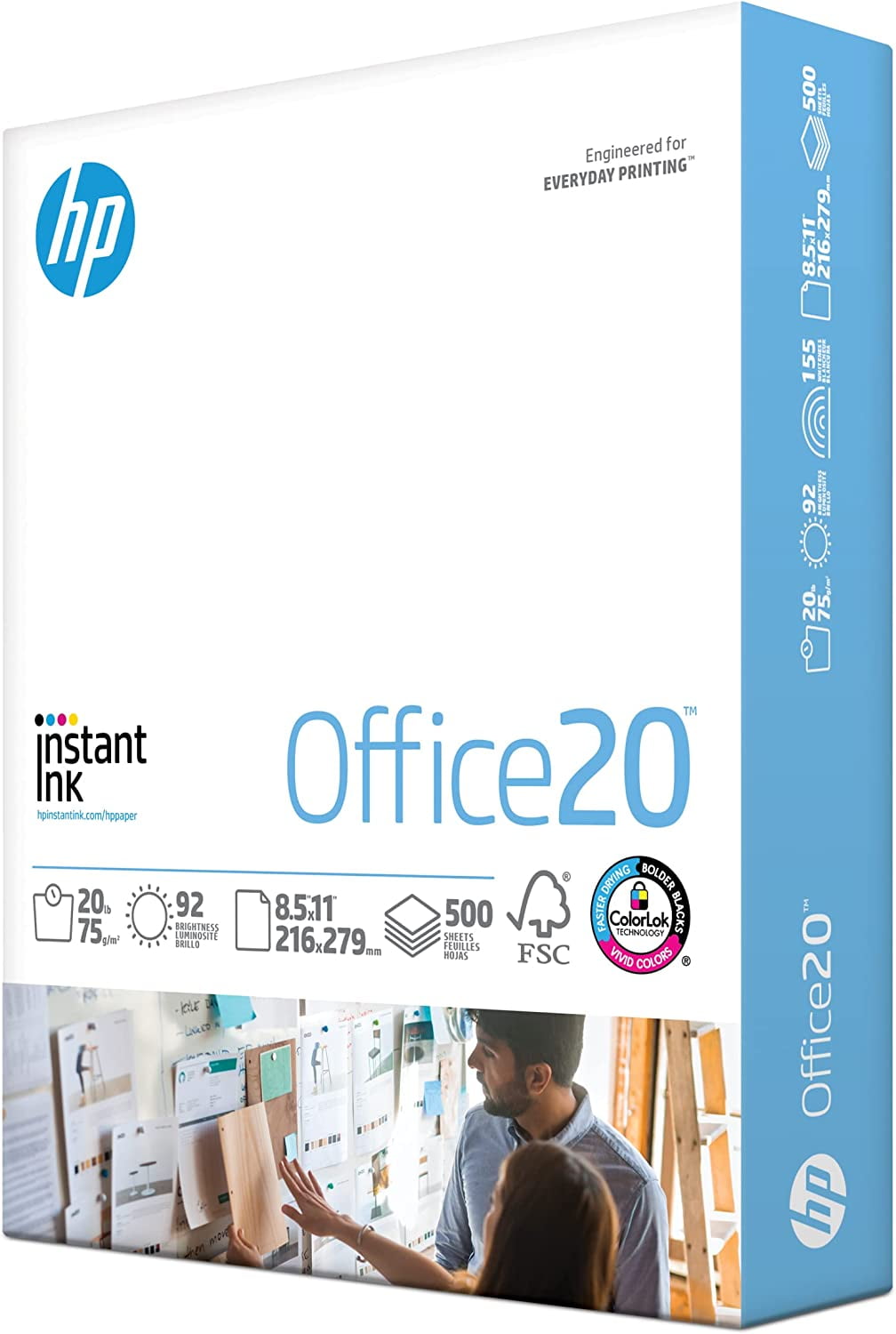 HP Printer Paper 8.5x11 Office 20 lb 1 Ream 500 Sheets 92 Bright Made ...