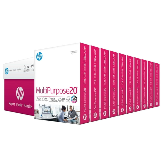 HP Printer Paper, Multipurpose, 8.5" x 11", 20 lb., 96 Bright, White,10 ...