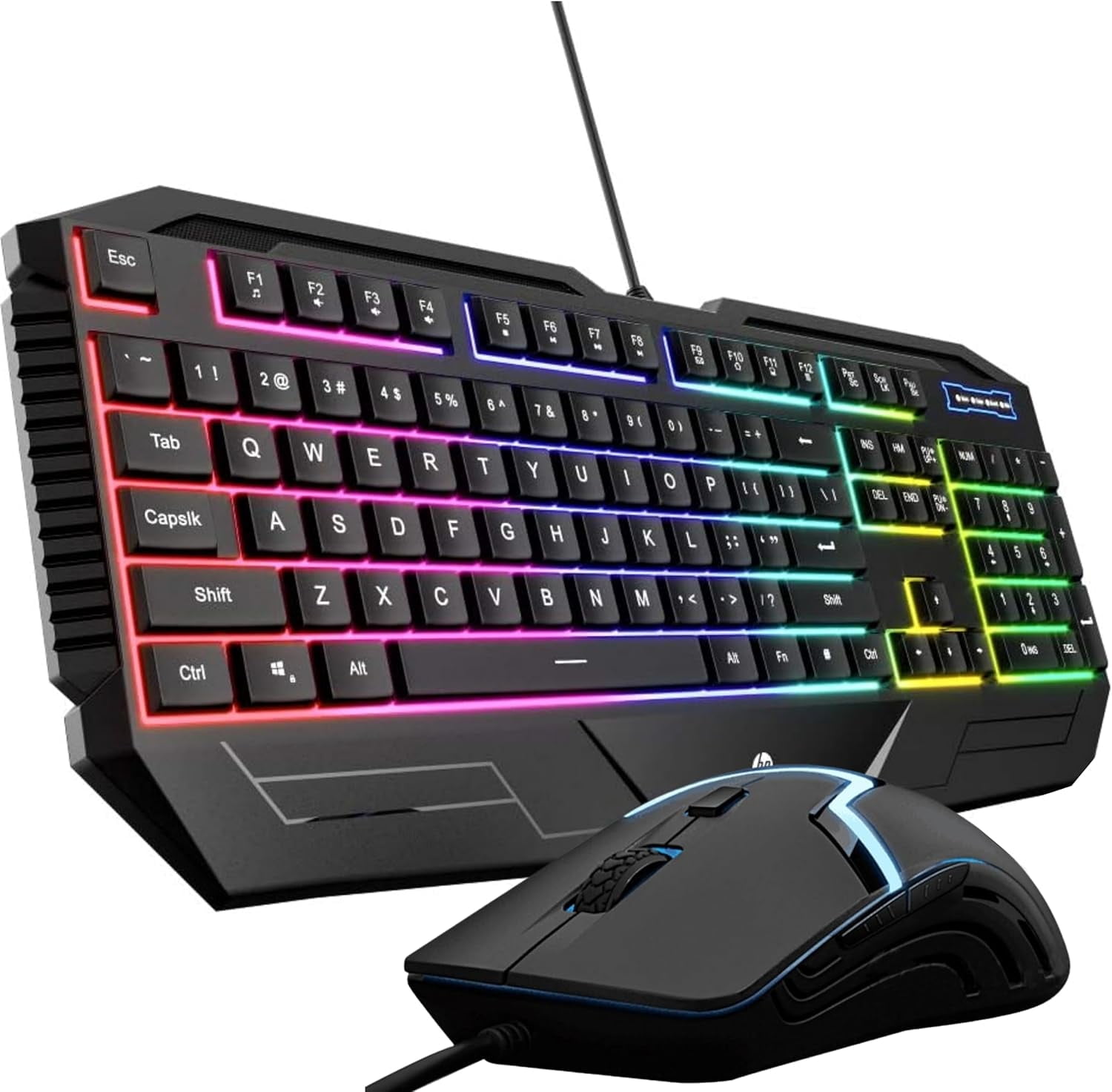 HP Spill-proof RGB Backlit Wired Ergonomic Gaming Keyboard and Mouse ...