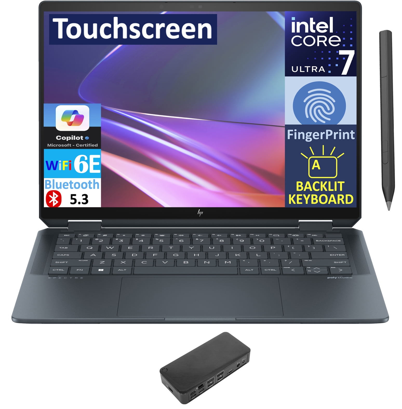 HP Spectre x360 AI Powered 2-in-1 Laptop 14.0in Touchscreen OLED 2.8K ...