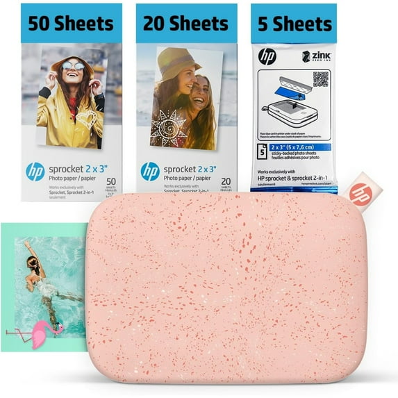 HP Sprocket 2x3" Instant Smartphone Photo Printer 75 Sheets Bundle ...