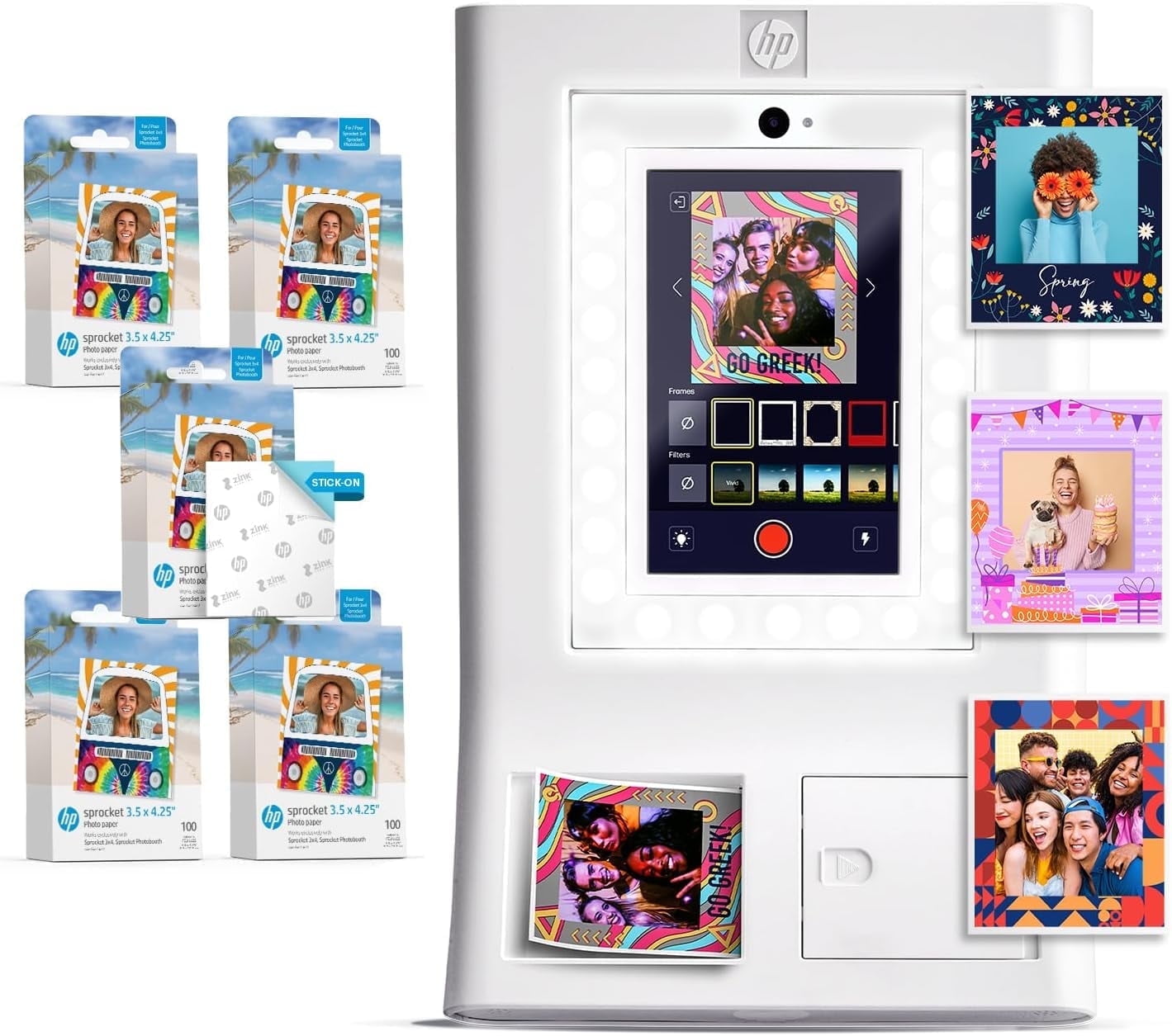HP Sprocket Photo Booth Machine Instant Color Photo Printer (White ...