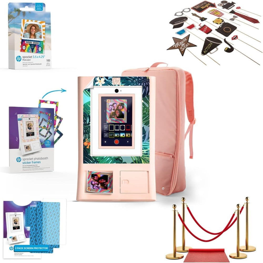 HP Sprocket Photo Booth Printer Bundle with 100 Zink Paper Case Stickers Screen Protector (Pink ...