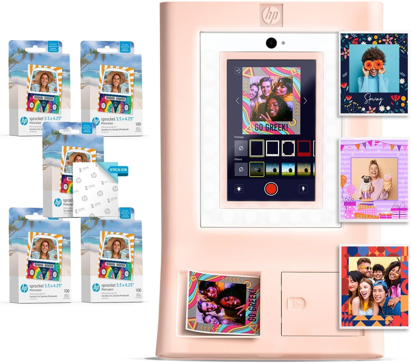 HP Sprocket Photo Booth Machine Instant Color Photo Printer (Pink ...
