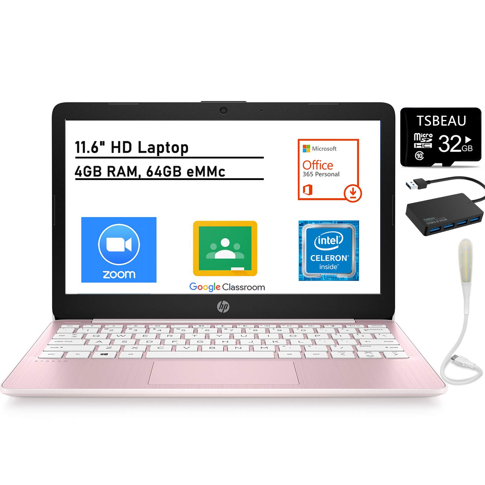 HP Stream 11.6" Laptop, Intel Celeron N4020, 4GB RAM, 64GB emmc, HDMI ...