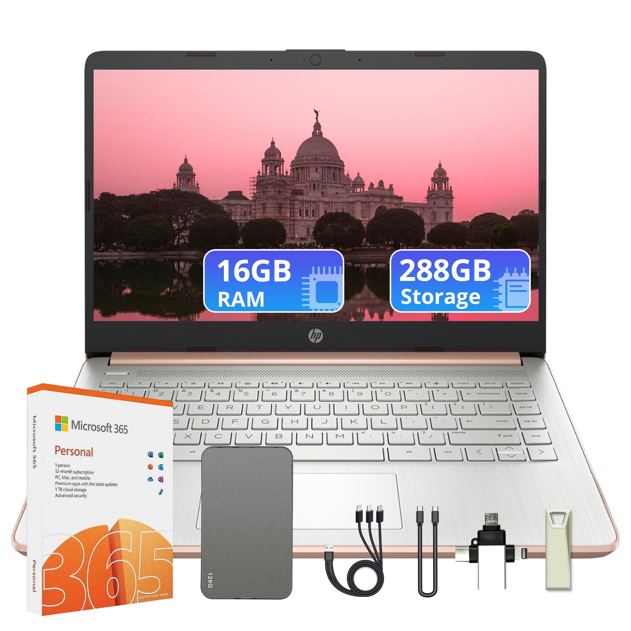 HP Stream 14" HD Anti-Glare Student Laptop, 1 Year Microsoft 365, Intel Quad-Core N4120,16GB RAM ...