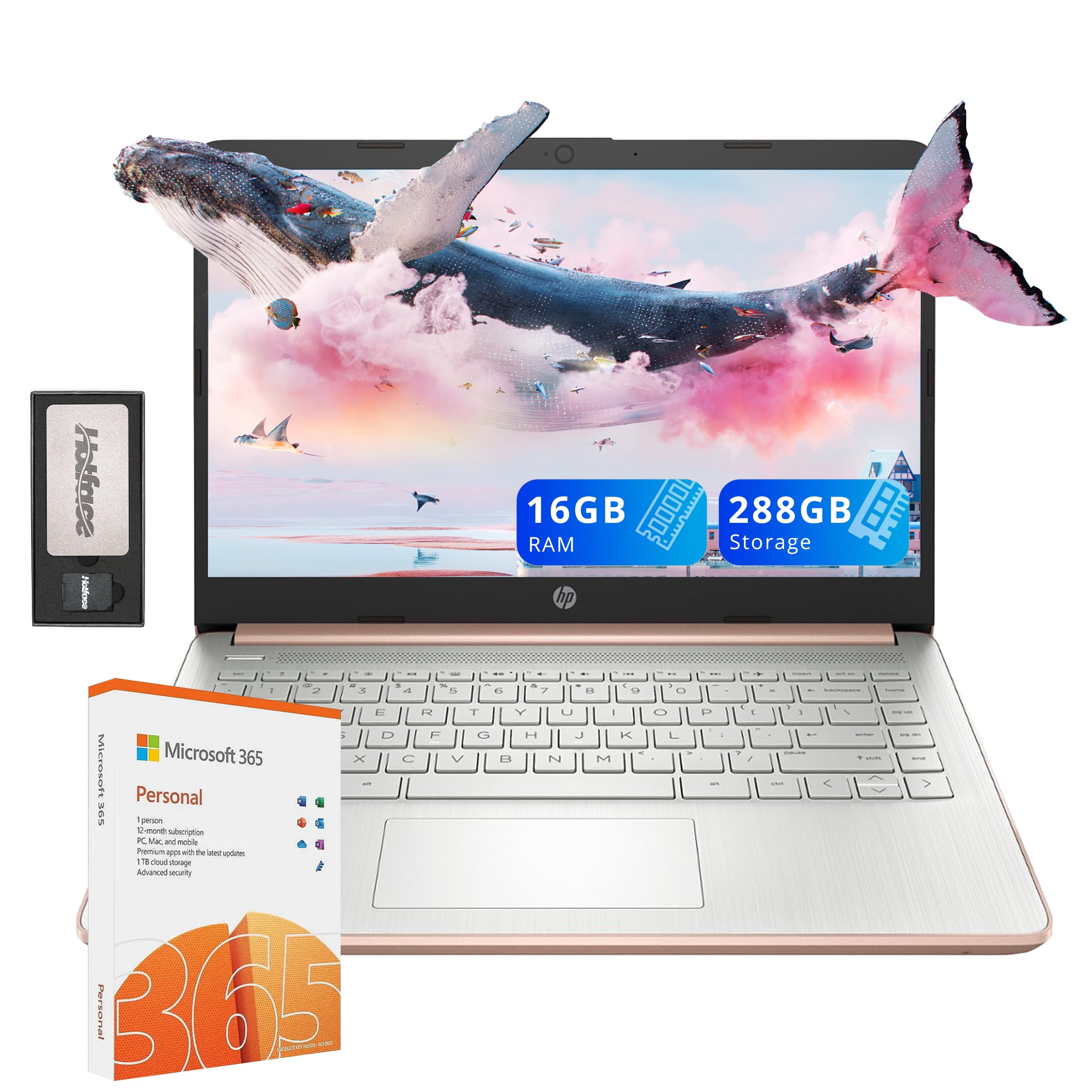 HP Stream 14" HD Laptop, Intel Celeron N4120, 16GB RAM, 288GB Storage ...