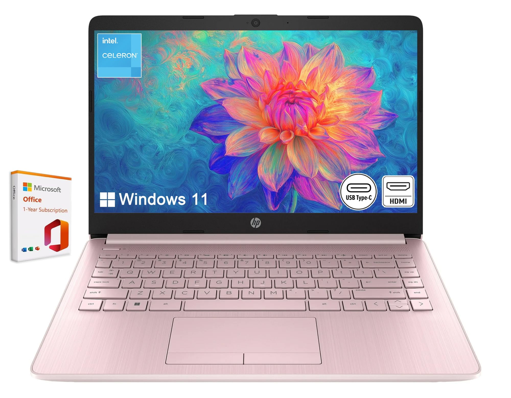 HP Stream 14" HD Pink Laptop, Intel Celeron N4120, 4GB RAM, 64GB eMMC ...